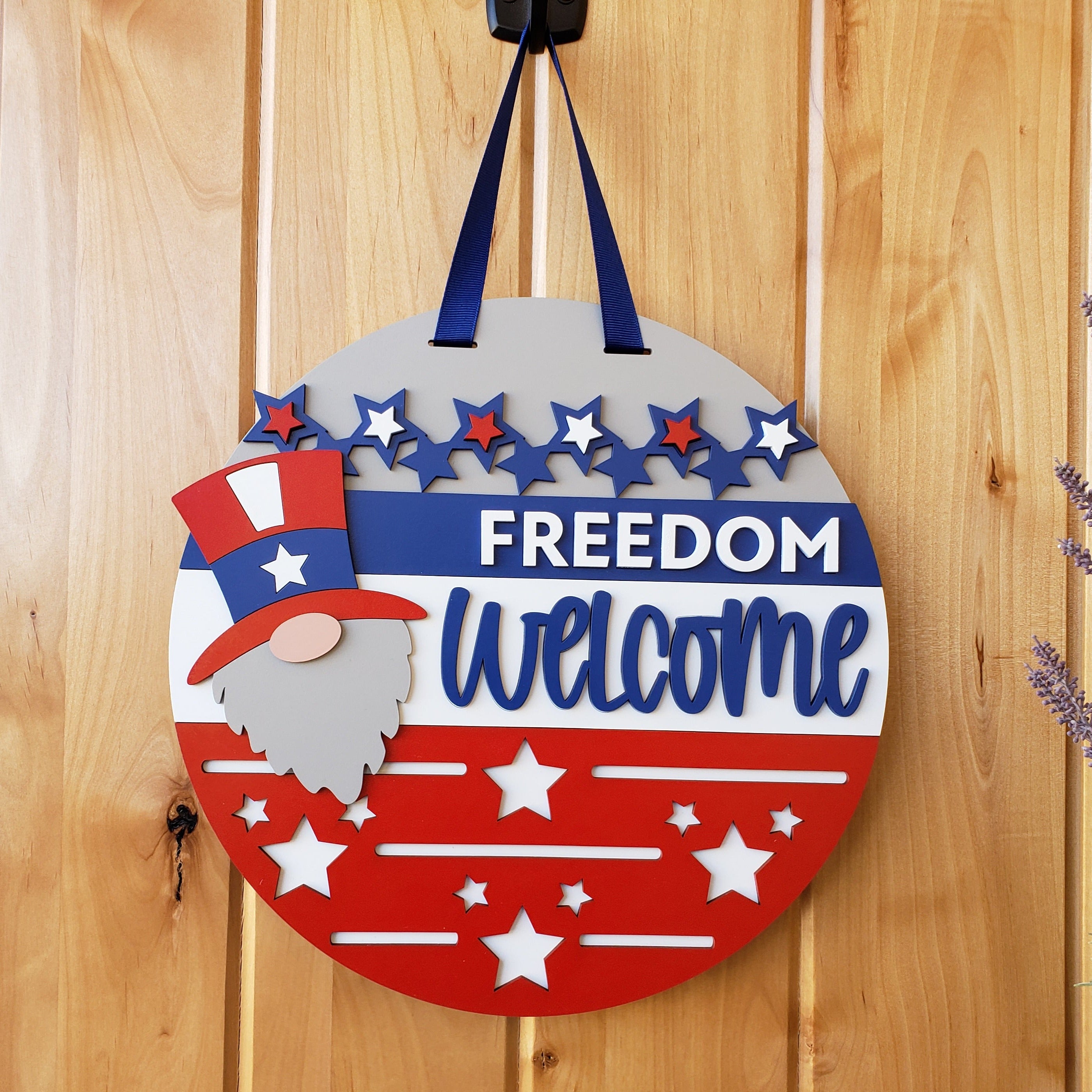 Freedom Welcome Gnome - Patriotic - Round Door Sign – Brittlebush ...