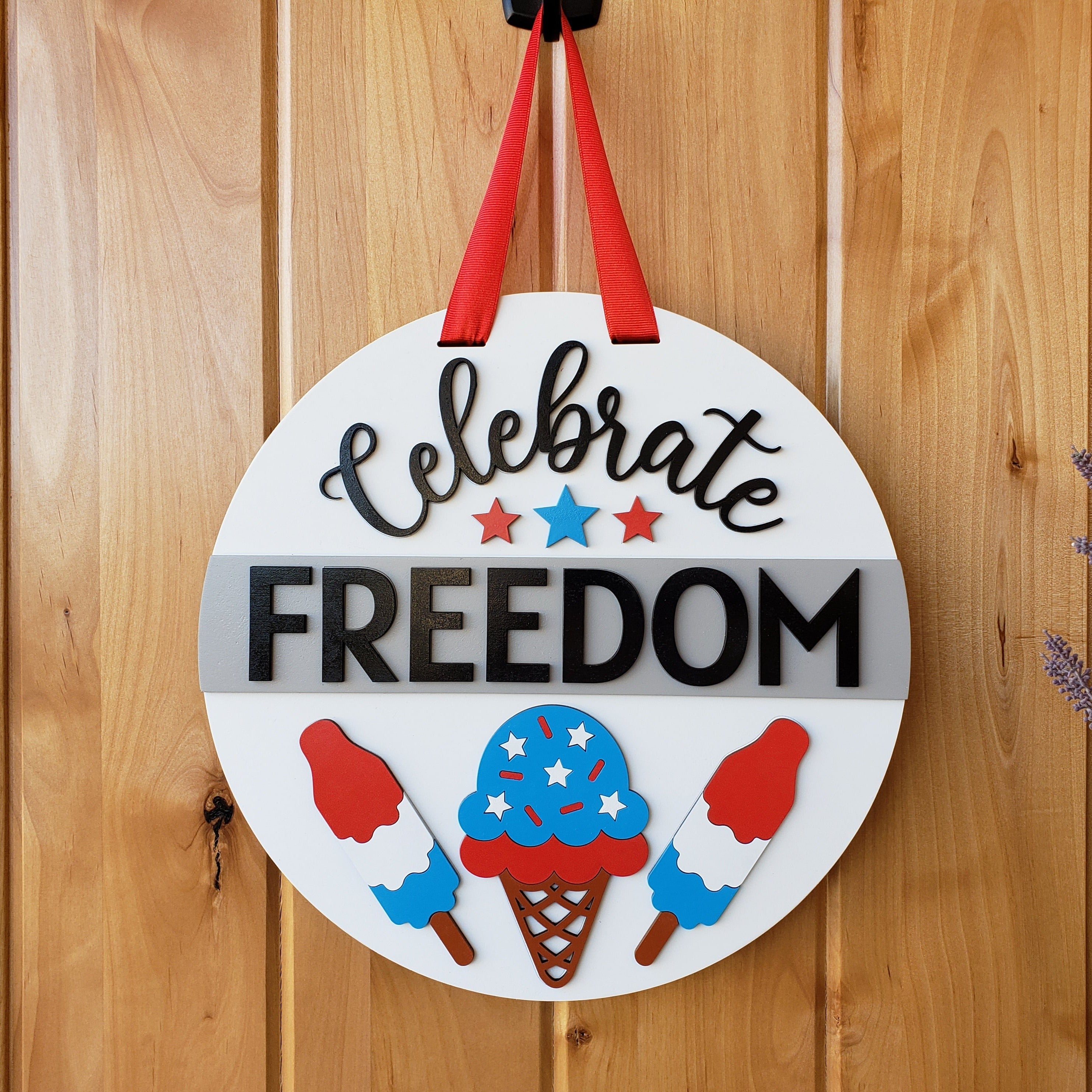 Celebrate Freedom - Patriotic - Round Door Sign – Brittlebush Designs Co.